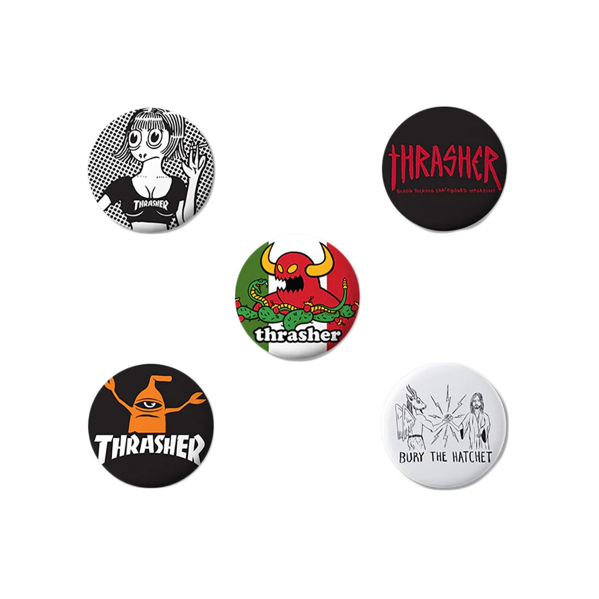 Thrasher - Button Thrasher X Toy Machine 1" (Pks/5) | Lo Mejor del 2025 ...